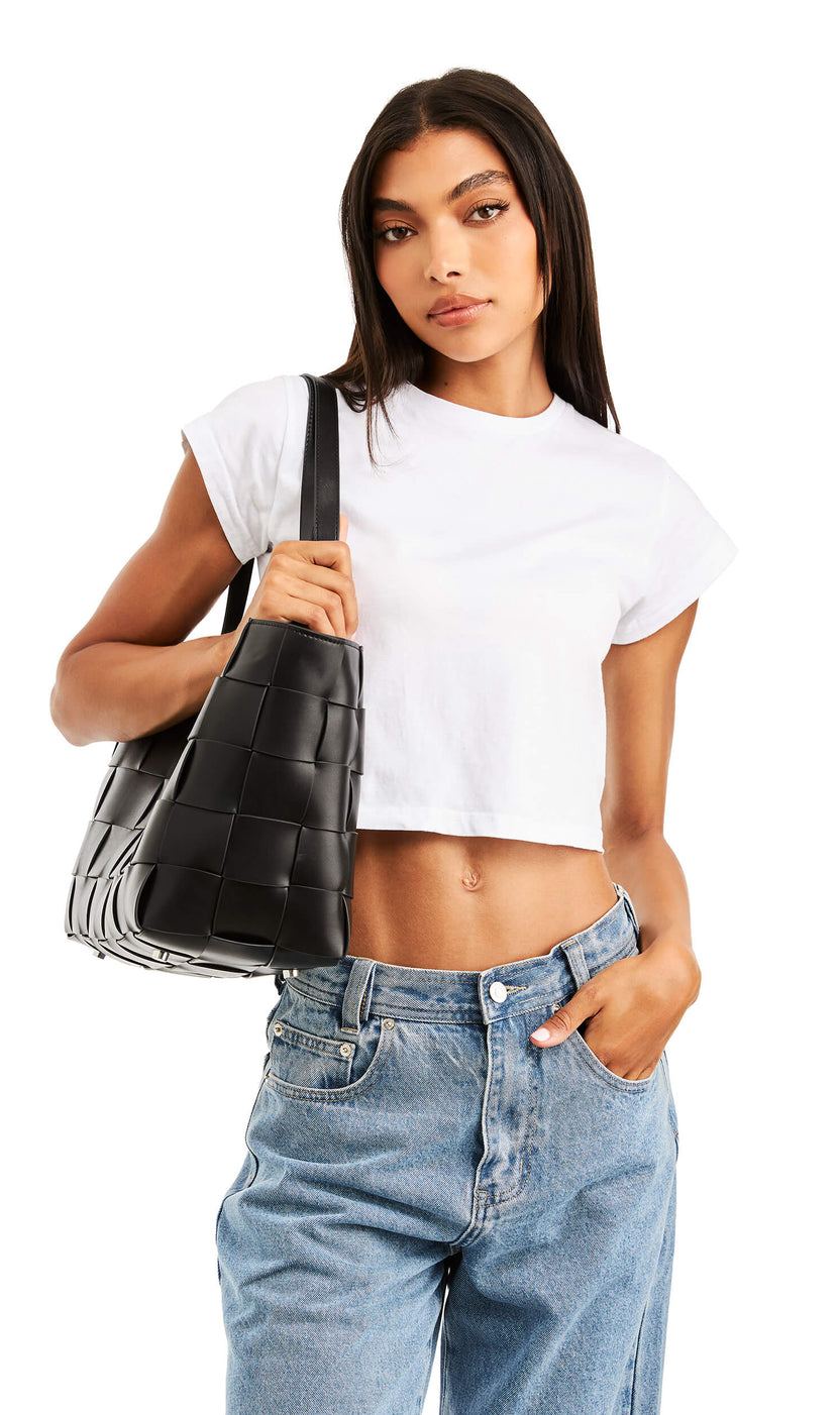 The Tilda | Black Leather Tote Bag | Nakedvice