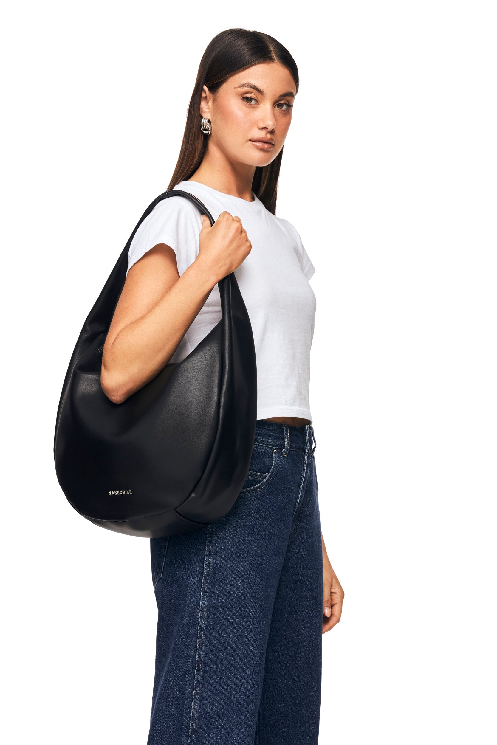 The Zoe Black Silver | Black Leather Tote Bag | Nakedvice