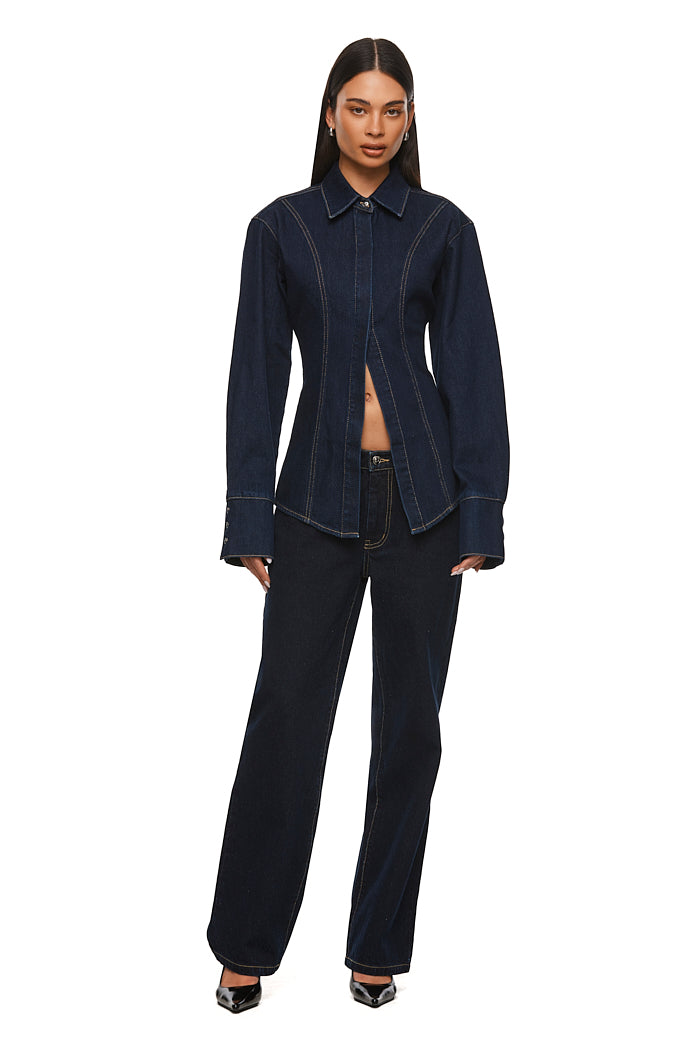 Nakedvice | The Watson Dark Indigo Long Sleeve Shirt | Women's Denim