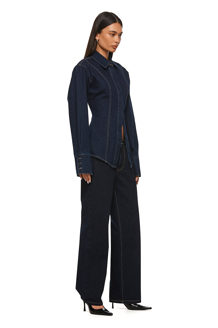Nakedvice | The Watson Dark Indigo Long Sleeve Shirt | Women's Denim